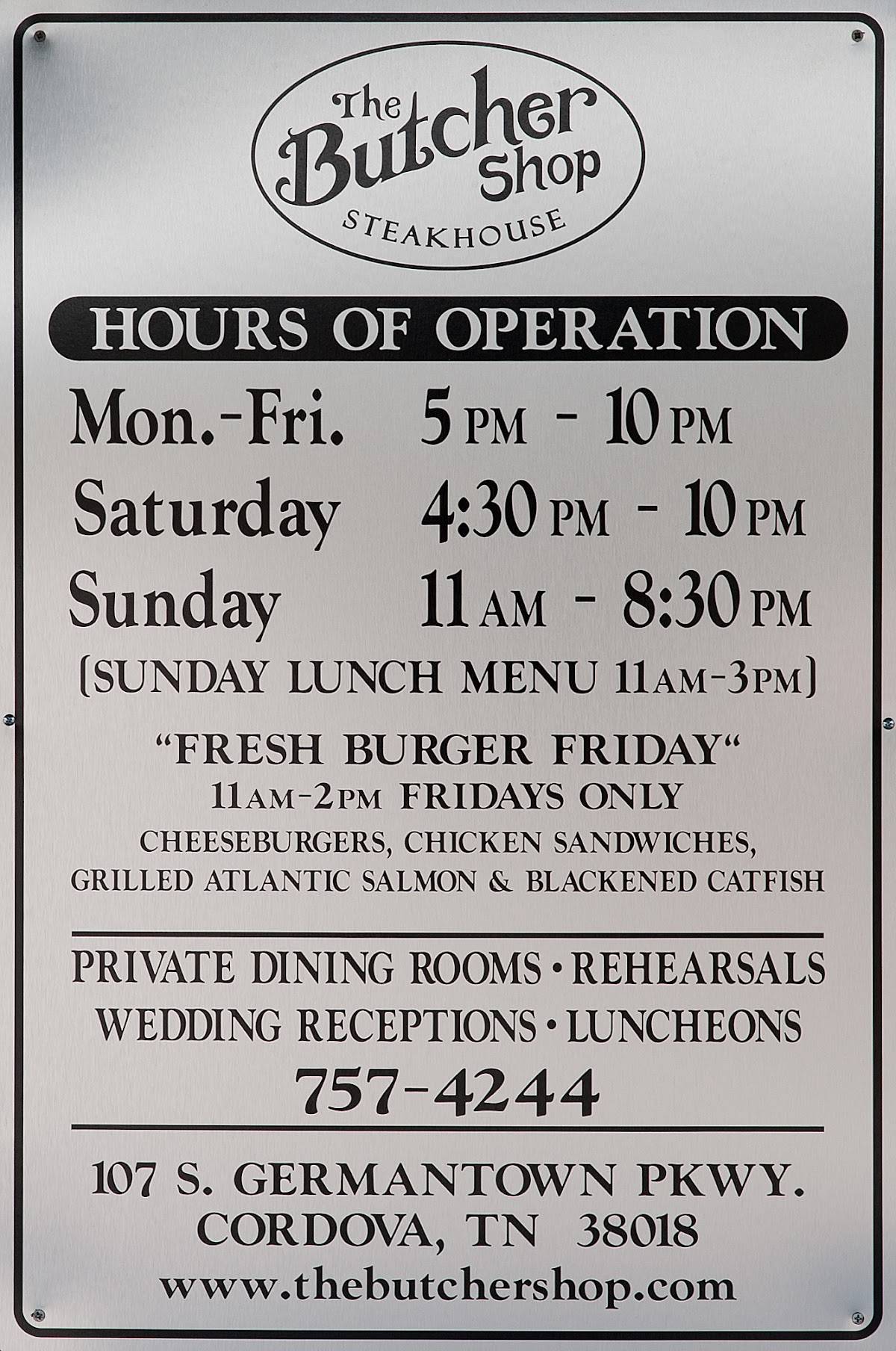Menu at The Butcher Shop Steakhouse, Memphis, 107 S Germantown Pkwy