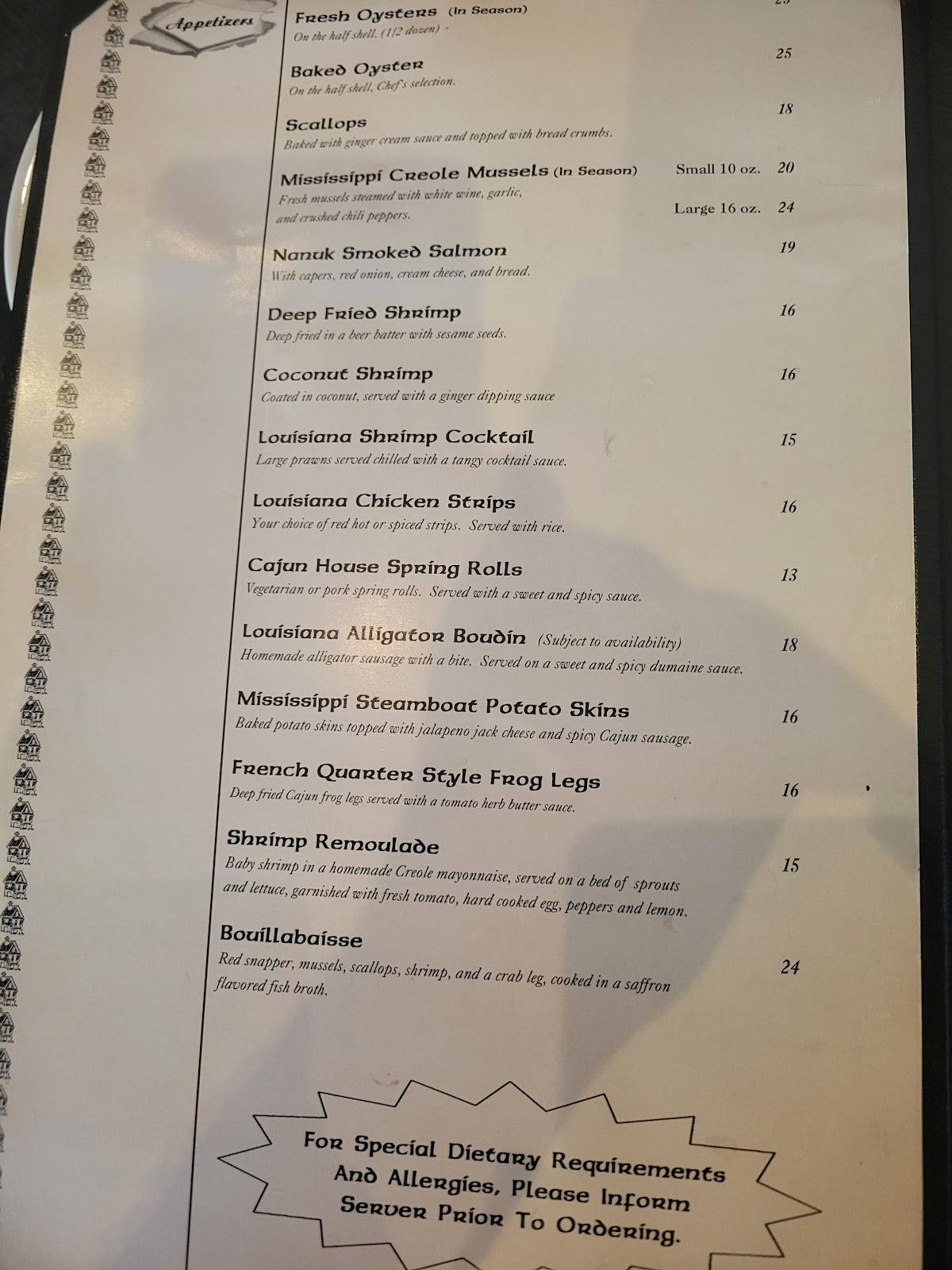 Menu at The Cajun House restaurant, St. Albert
