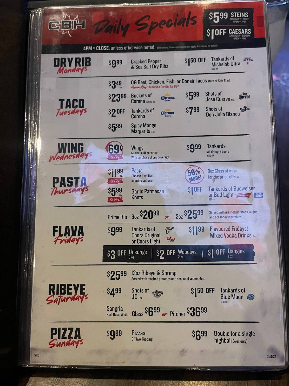 Menu at The Canadian Brewhouse (Red Deer) pub & bar, Red Deer