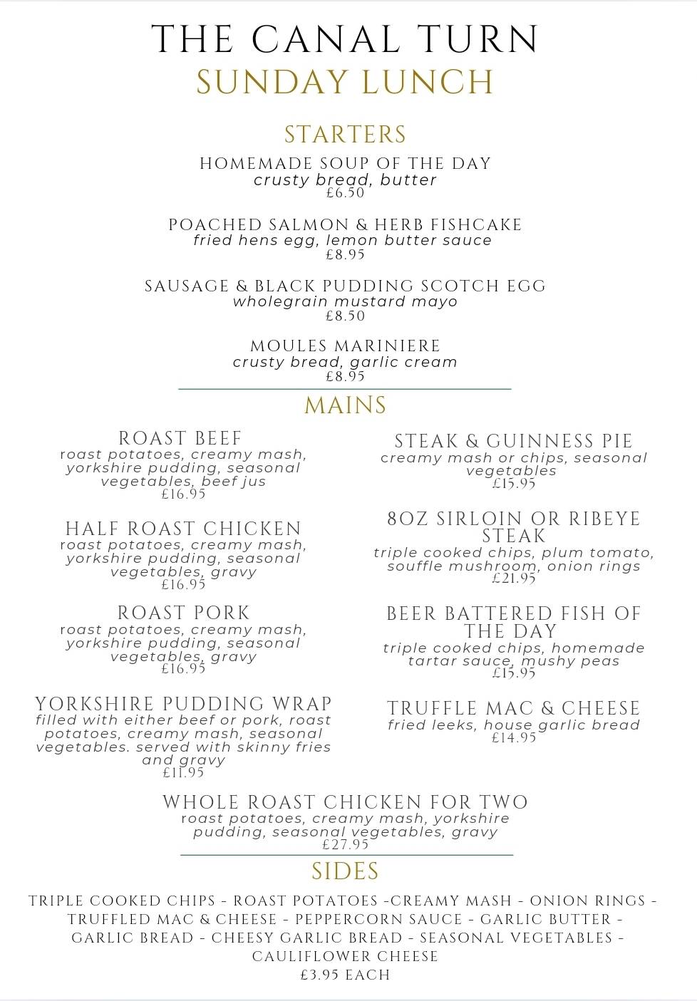 Menu at The Canal Turn - Carnforth pub & bar, Carnforth
