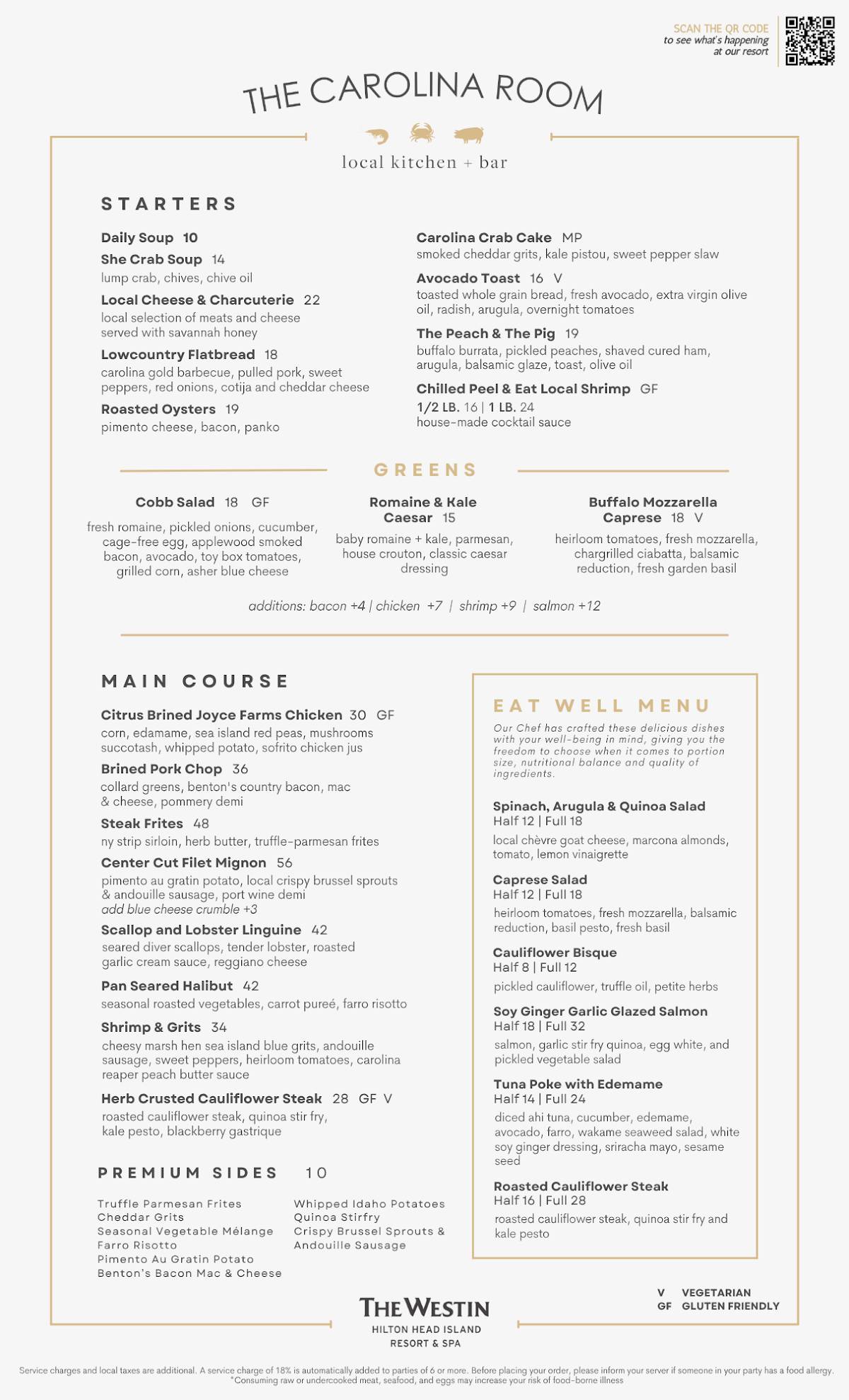 Menu at The Carolina Room pub & bar, Hilton Head Island, 2 Grasslawn Ave