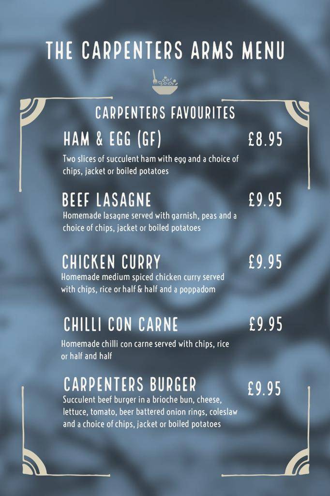 Menu at The Carpenters Arms pub & bar, Laugharne