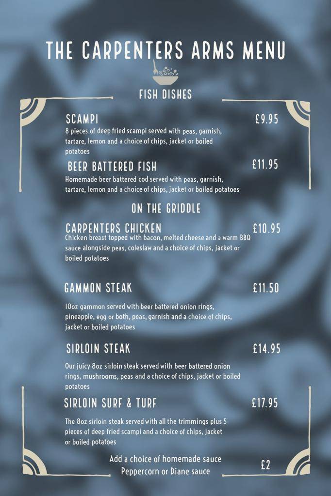 Menu at The Carpenters Arms pub & bar, Laugharne