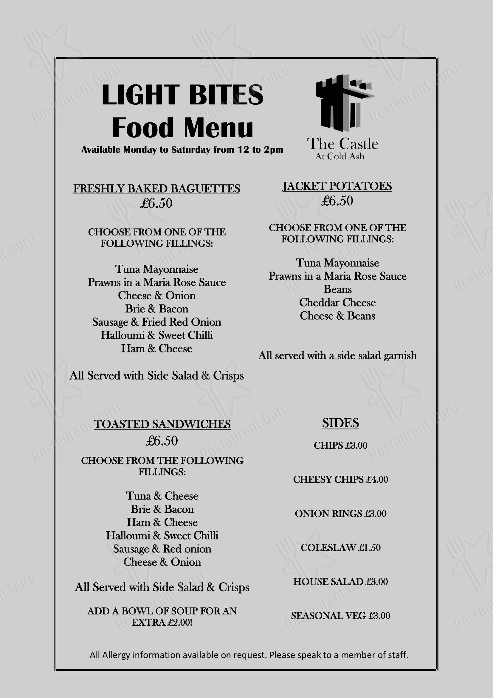Menu at The Castle Cold Ash pub & bar, Thatcham
