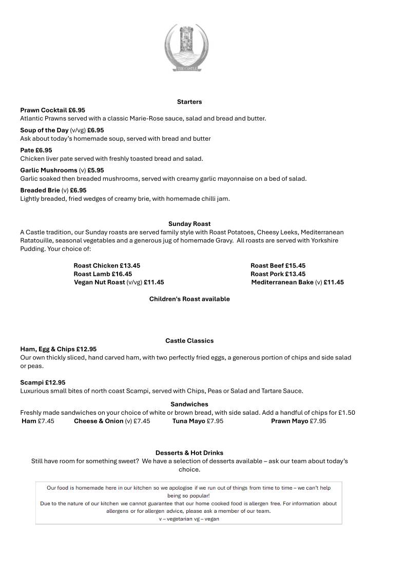 Menu at The Castle Inn pub & bar, Faversham