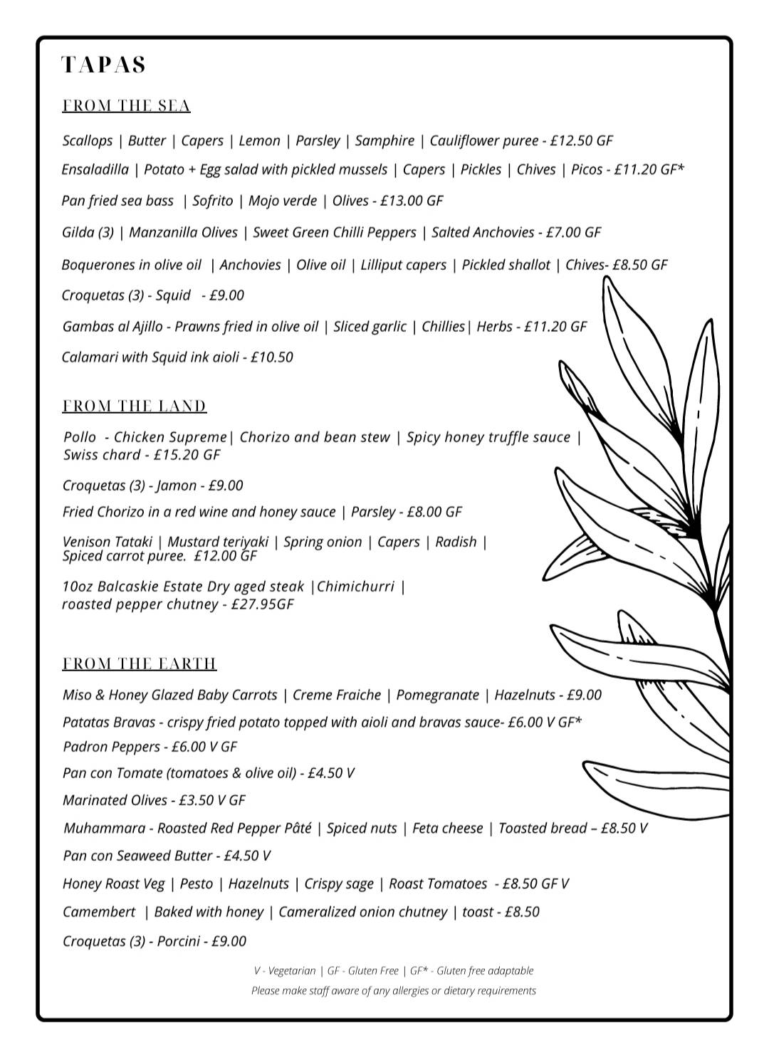 Menu at The Cellar at 24 restaurant, Anstruther