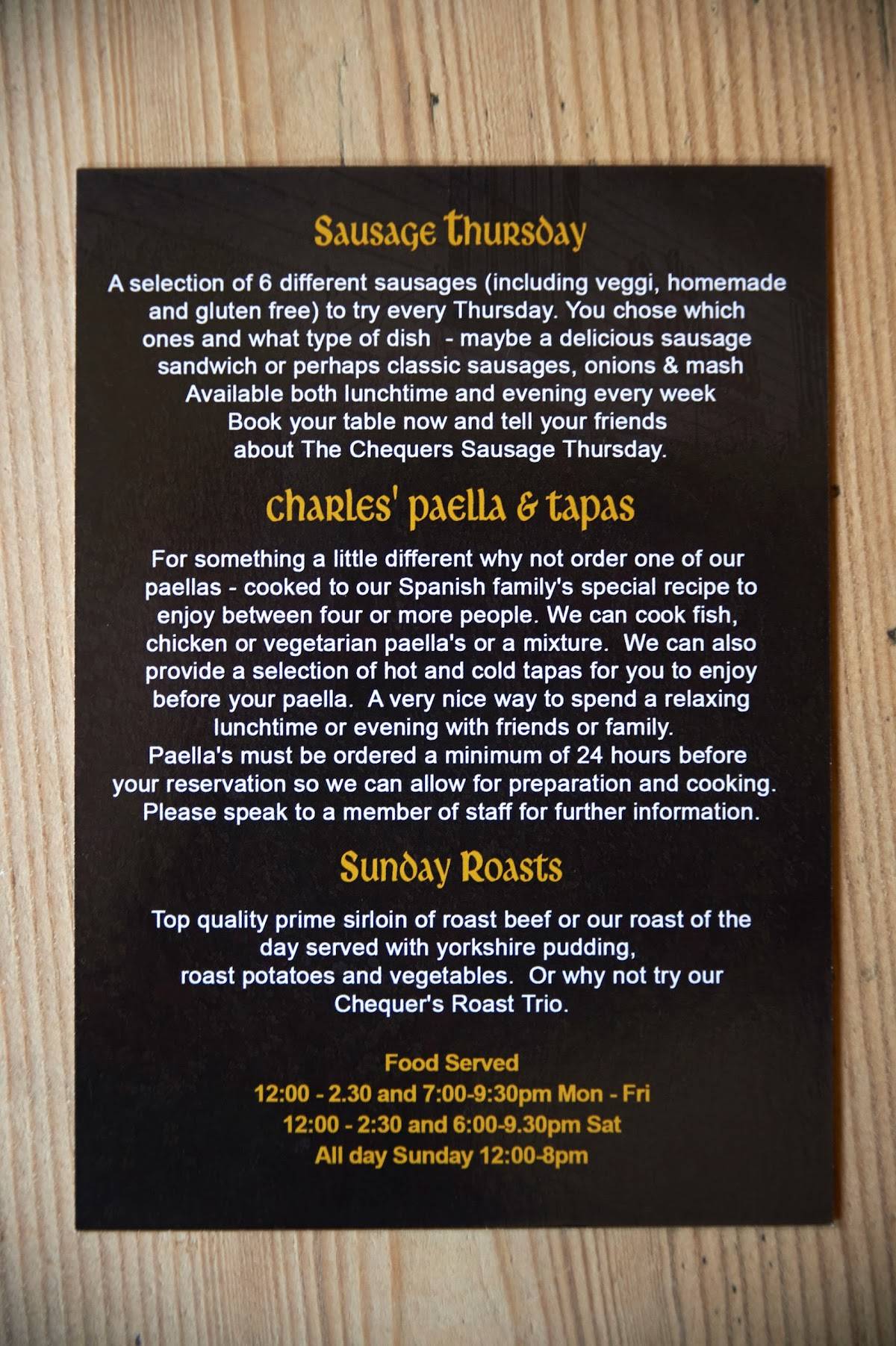 Menu at The Chequers Inn pub & bar, Laddingford