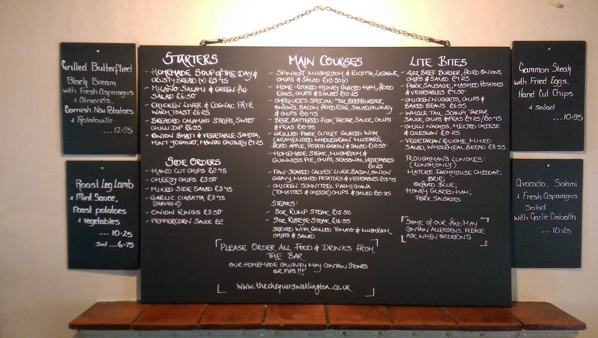 Menu at The Chequers restaurant, Watlington