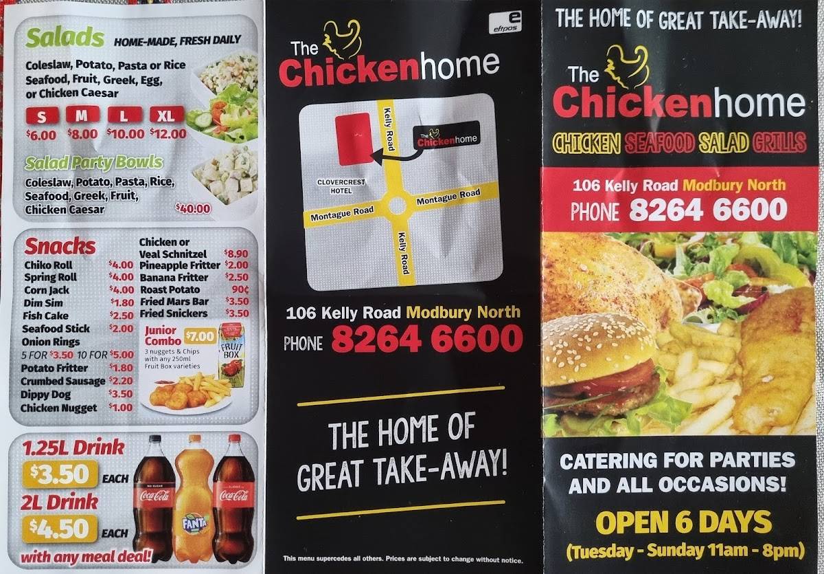 Menu at The Chicken Home fast food, Modbury North