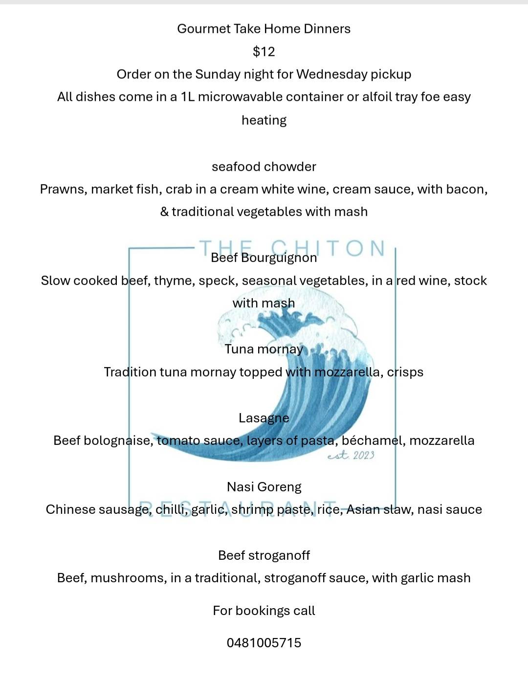 Menu at The Chiton Restaurant, Hayborough