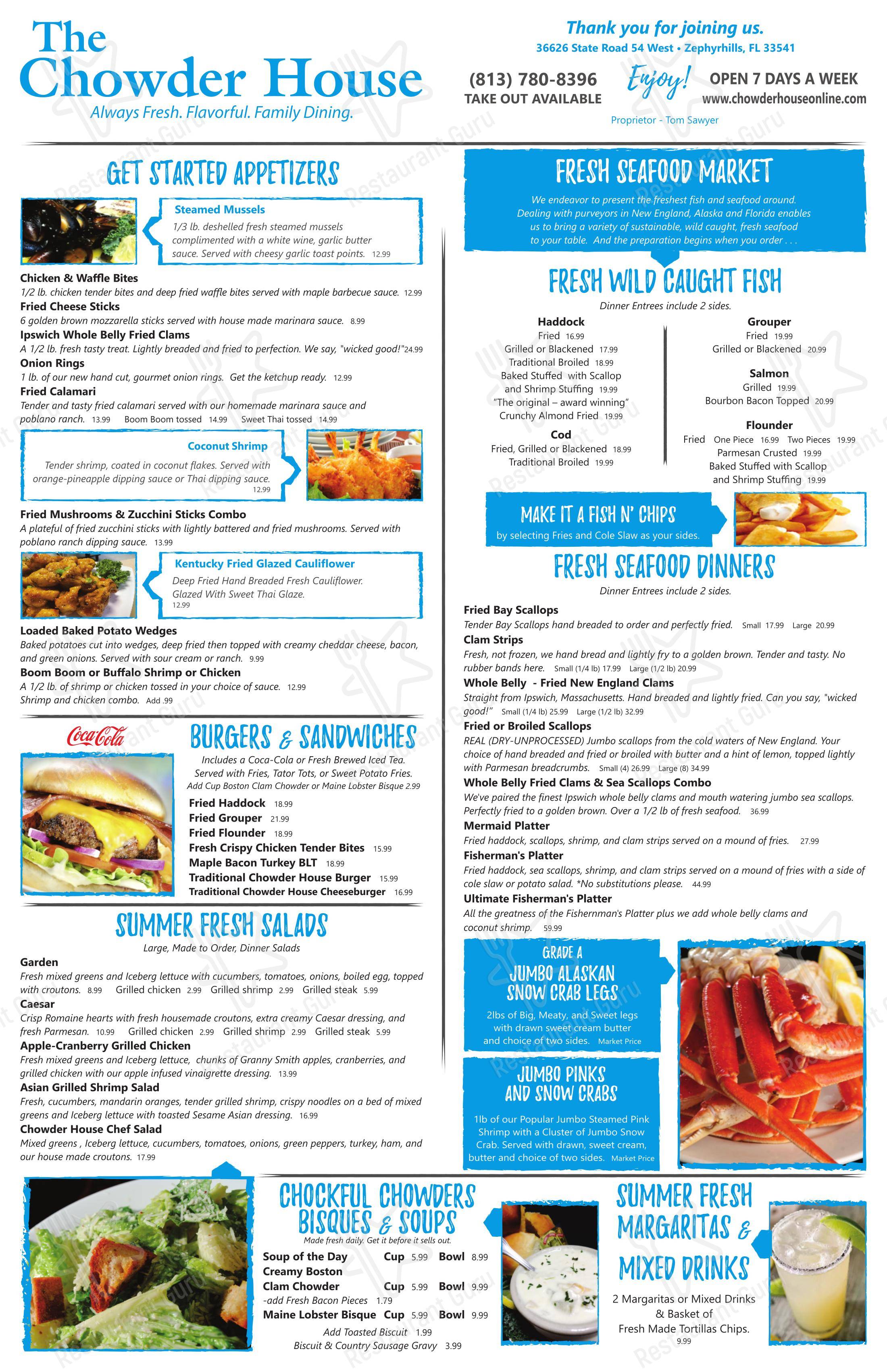 Menu at The Chowder House Restaurant, Zephyrhills, State Rd 54 W