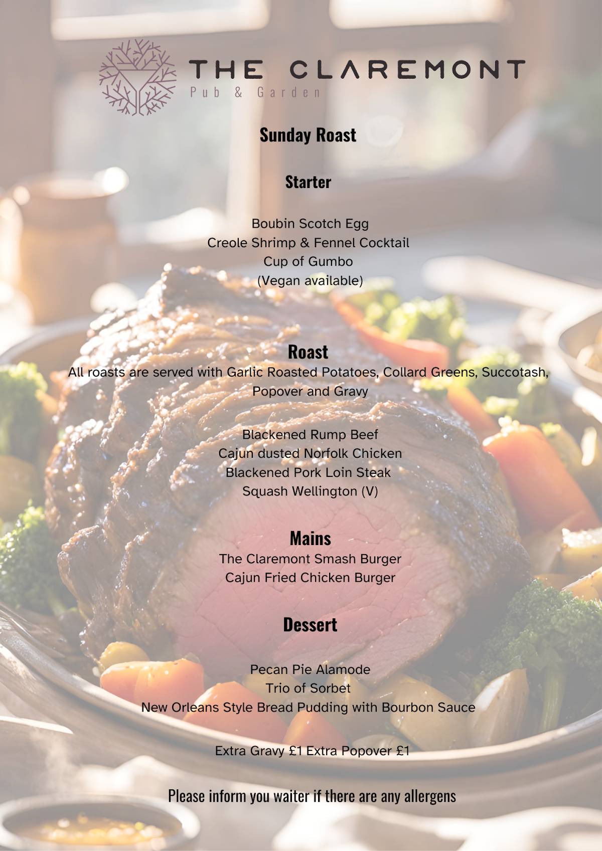 Menu at The Claremont Pub and Garden, Royal Tunbridge Wells