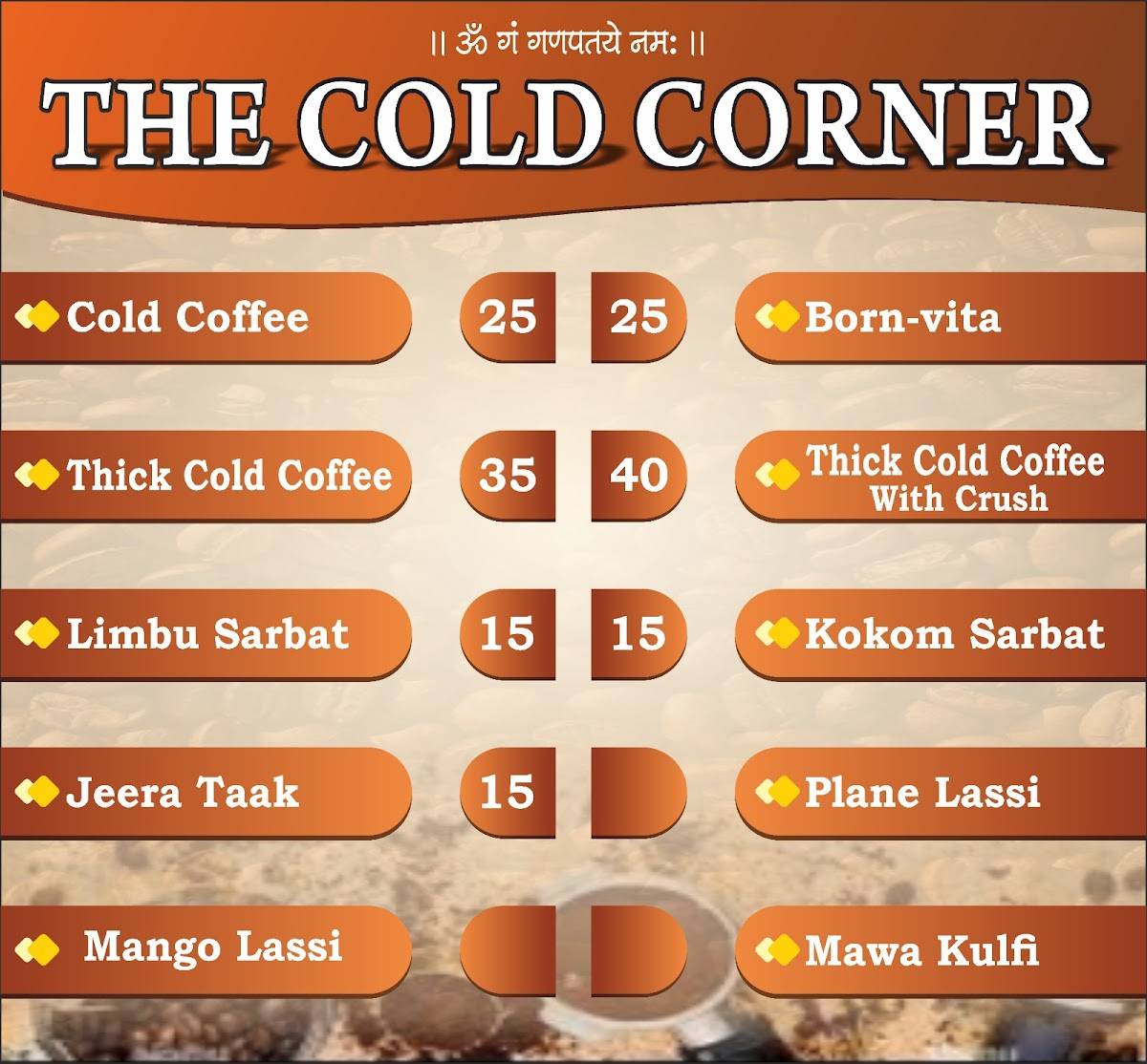 Menu at The Cold Corner, Pune