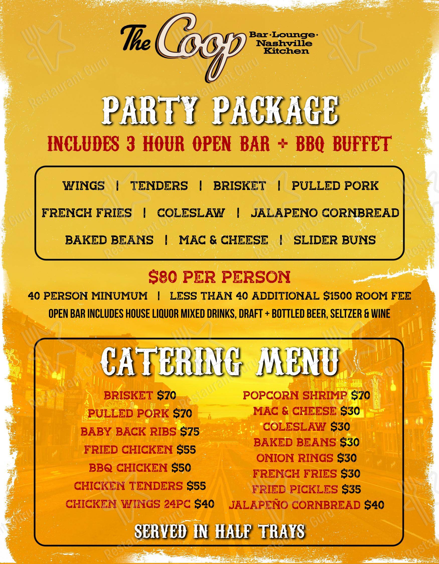Menu at The Coop Nashville Kitchen Bar & Lounge, Farmingdale
