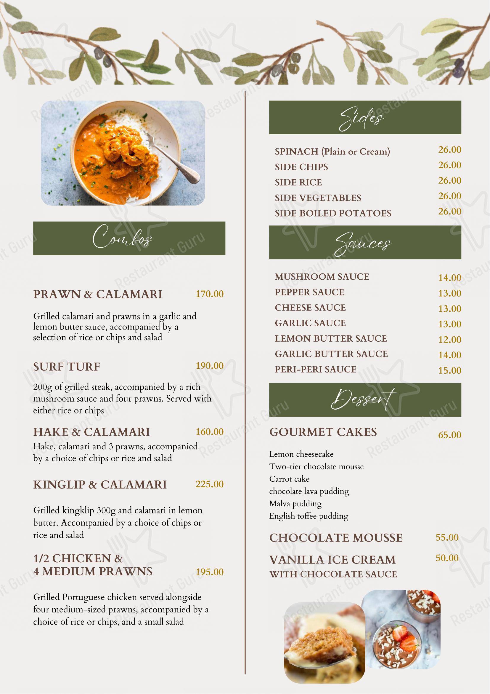 Menu at The Copper Mug restaurant, Johannesburg South