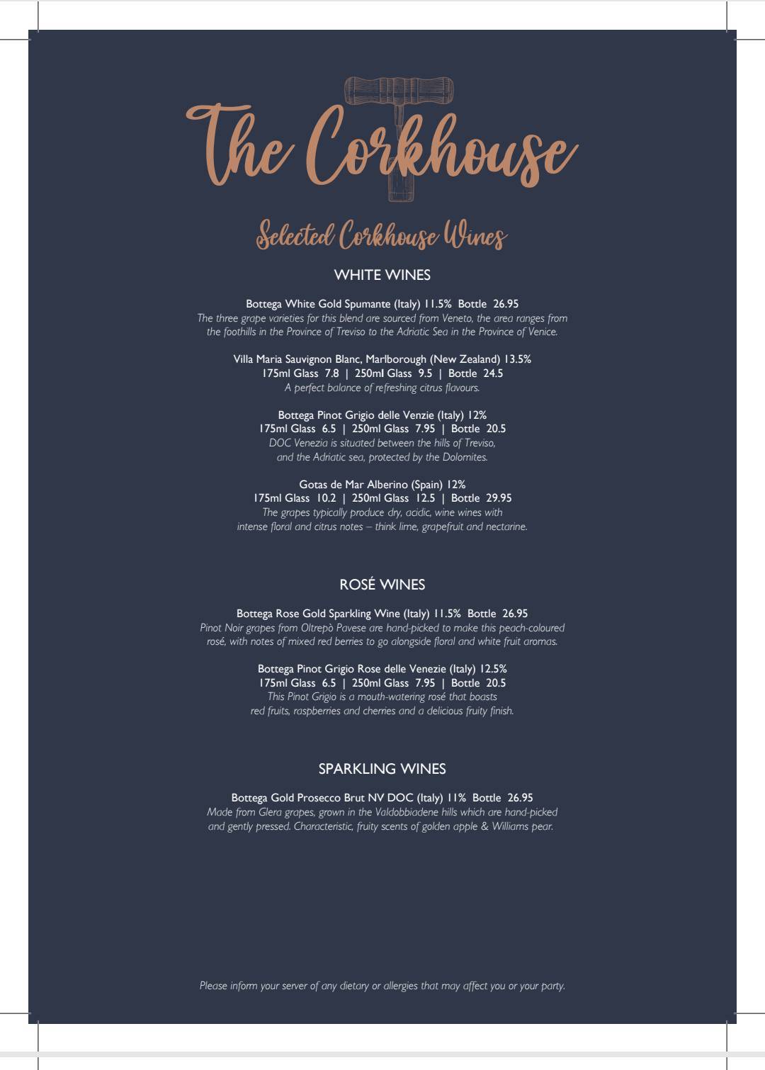 Menu at The Corkhouse pub & bar, Burnley