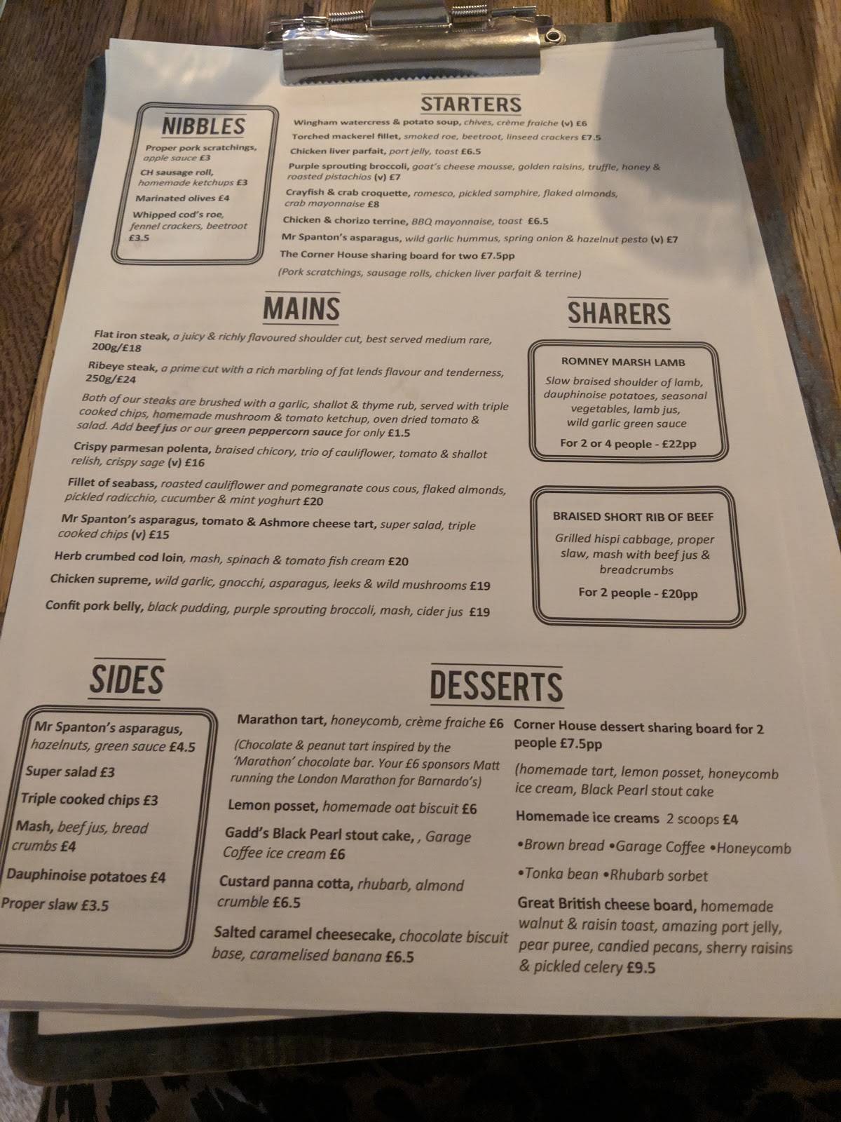 Menu at The Corner House restaurant, Canterbury