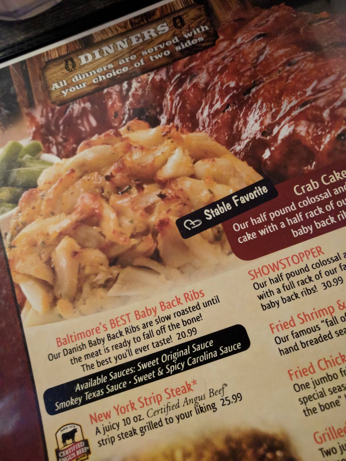 Menu at The Corner Stable restaurant, Cockeysville
