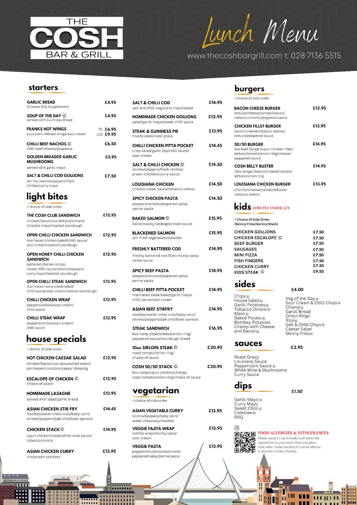 Menu at The Cosh Bar, Londonderry