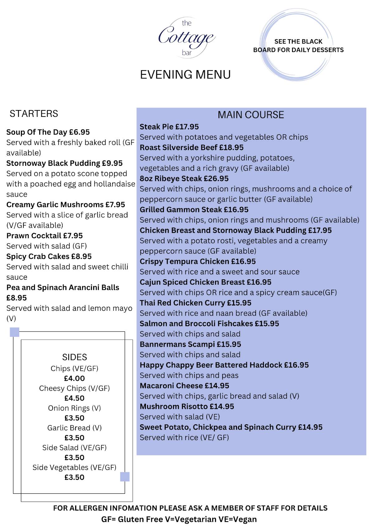 Menu at The Cottage Bar & Restaurant, Dingwall