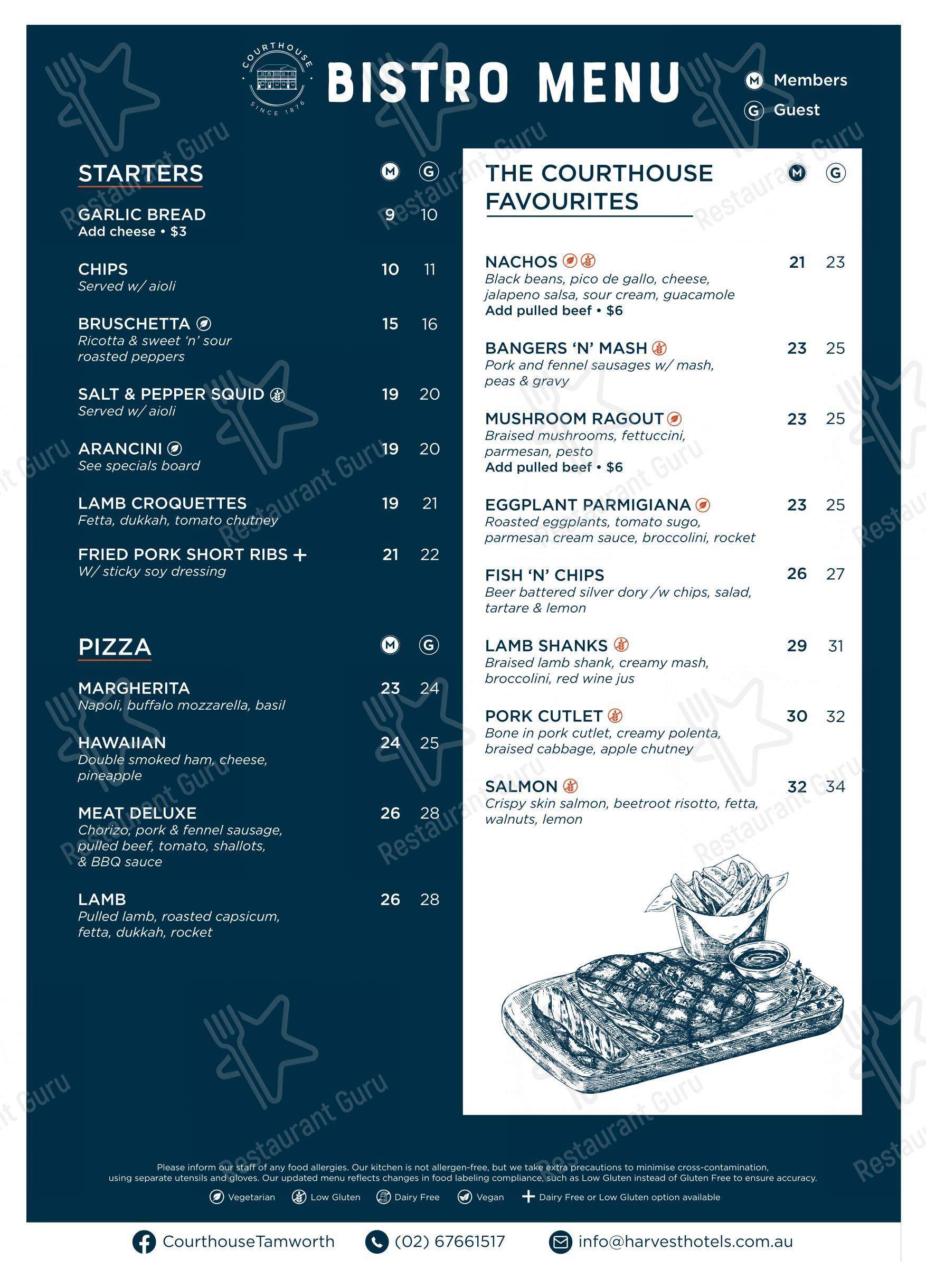 Menu at The Courthouse Hotel, Tamworth restaurant, Tamworth
