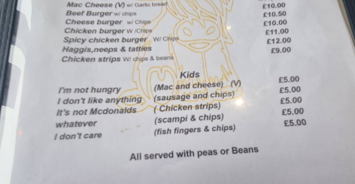 Menu at The Cozy Coo cafe, Dufftown