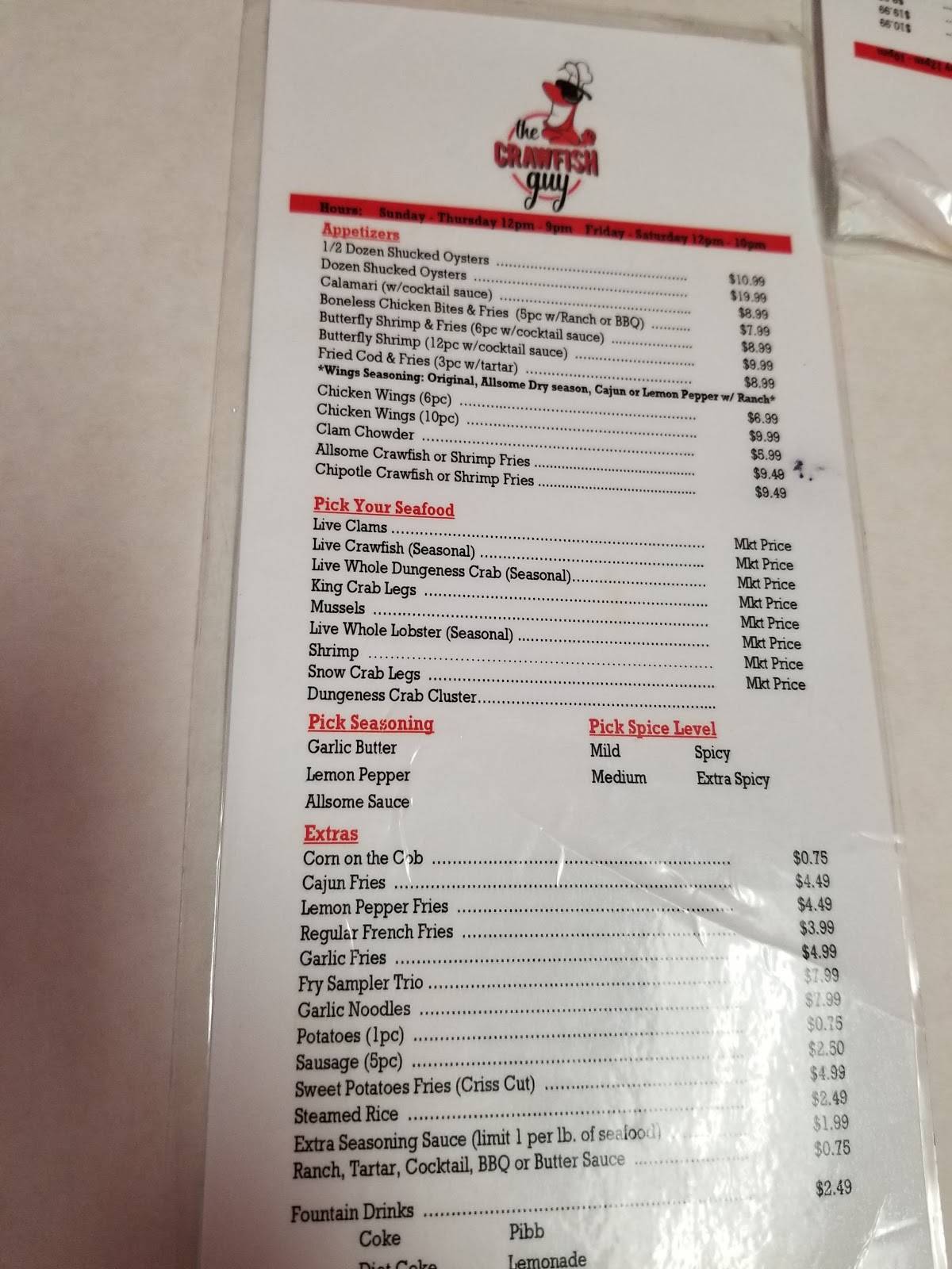 Menu at The Crawfish Guy restaurant, Fresno
