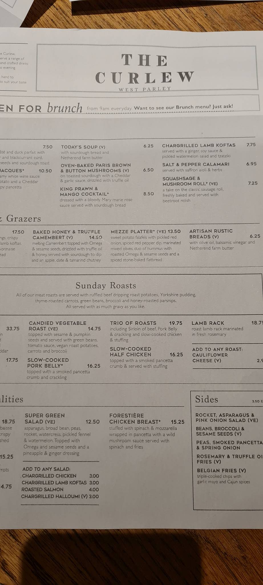 Menu at The Curlew pub & bar, West Parley
