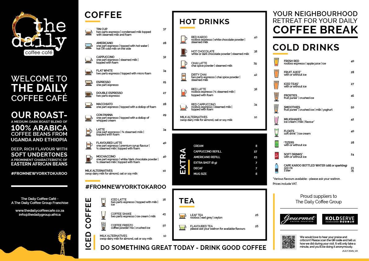 Speisekarte von The Daily Coffee Café MediMix, Alberton