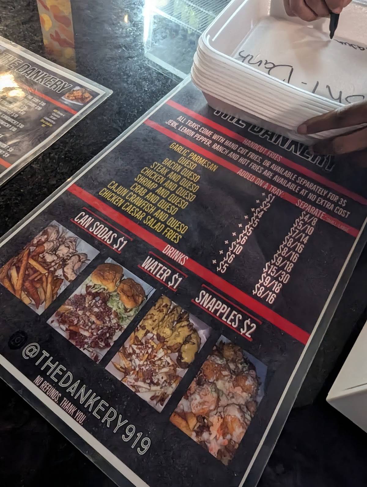 Menu at The Dankery fast food, Raleigh, Hillsborough St
