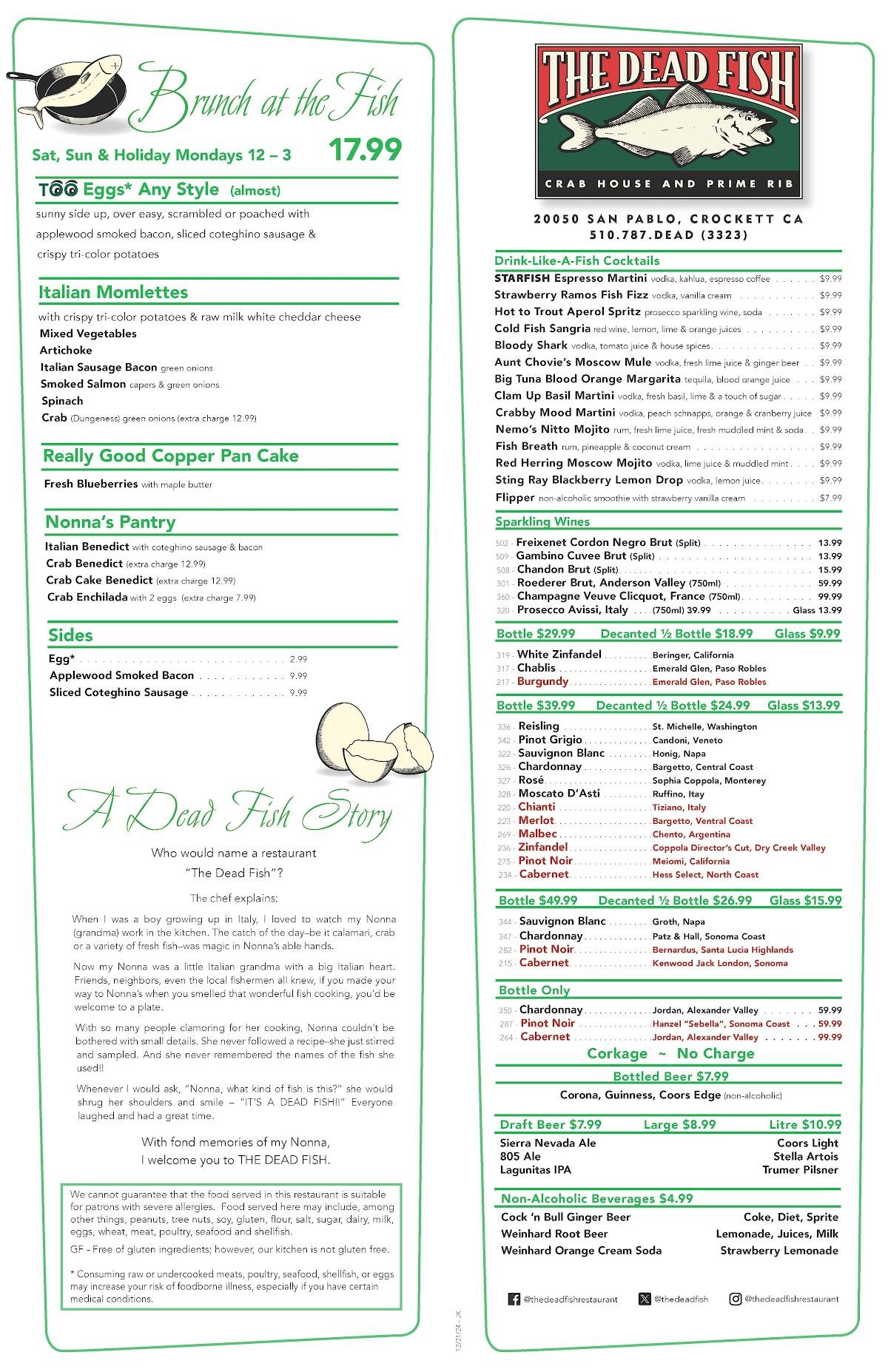 Menu at The Dead Fish restaurant, Crockett