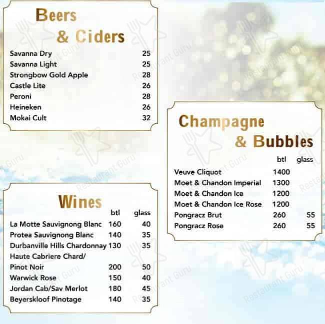 Menu at The Deck Rooftop & Pool Bar, Cape Town