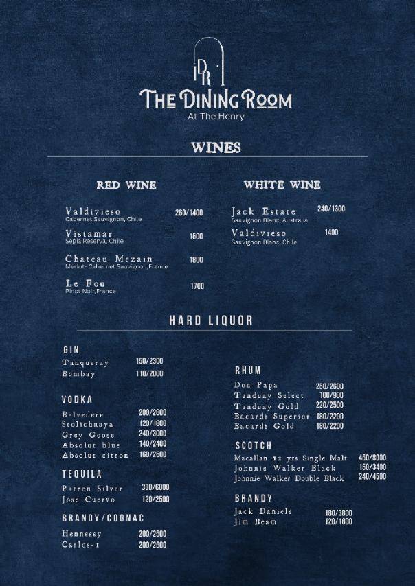 Menu at The Dining Room restaurant, Dumaguete, 88G6+X33