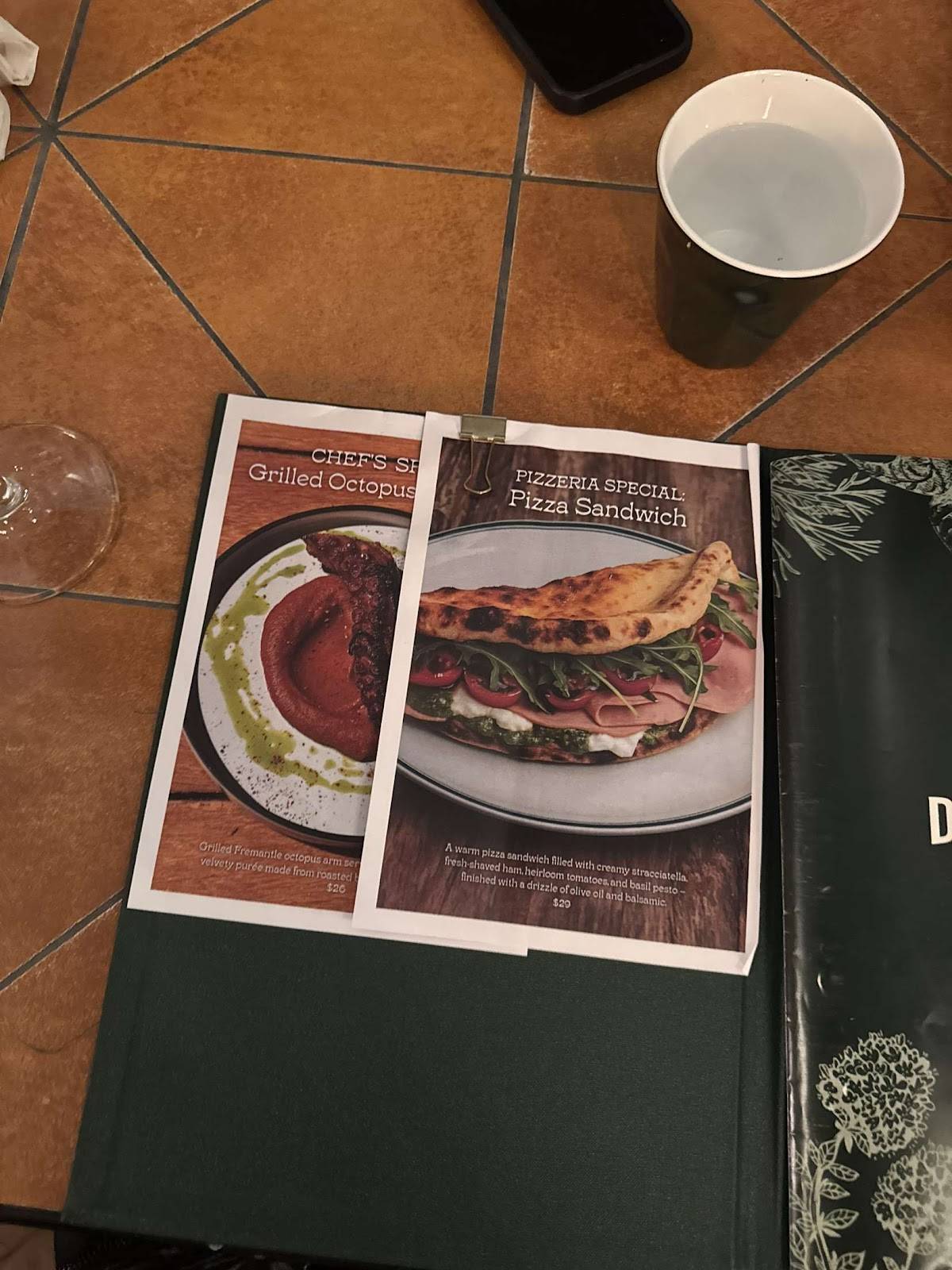 Menu at The Doonan restaurant, Australia