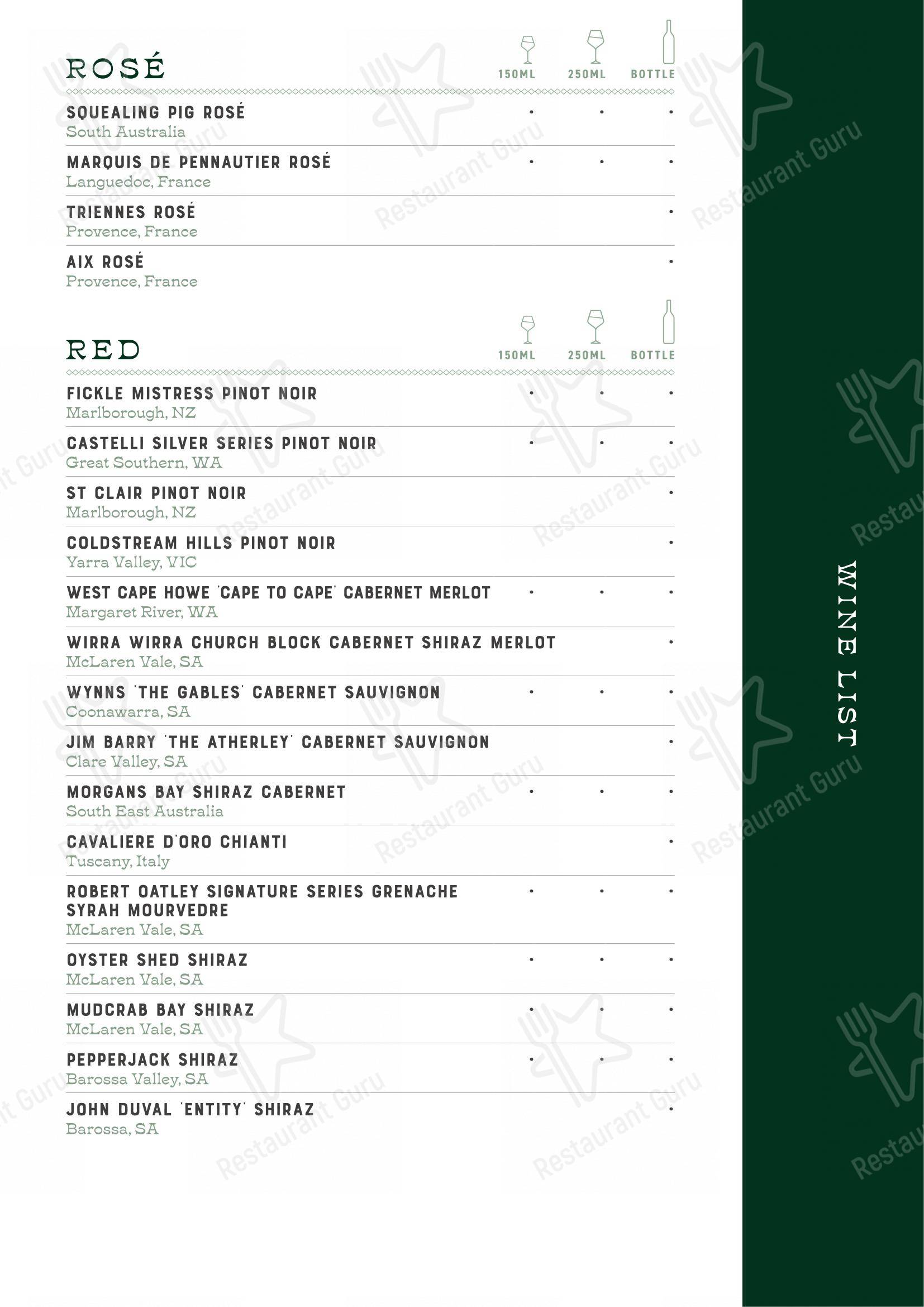 Menu at The Doonan restaurant, Australia