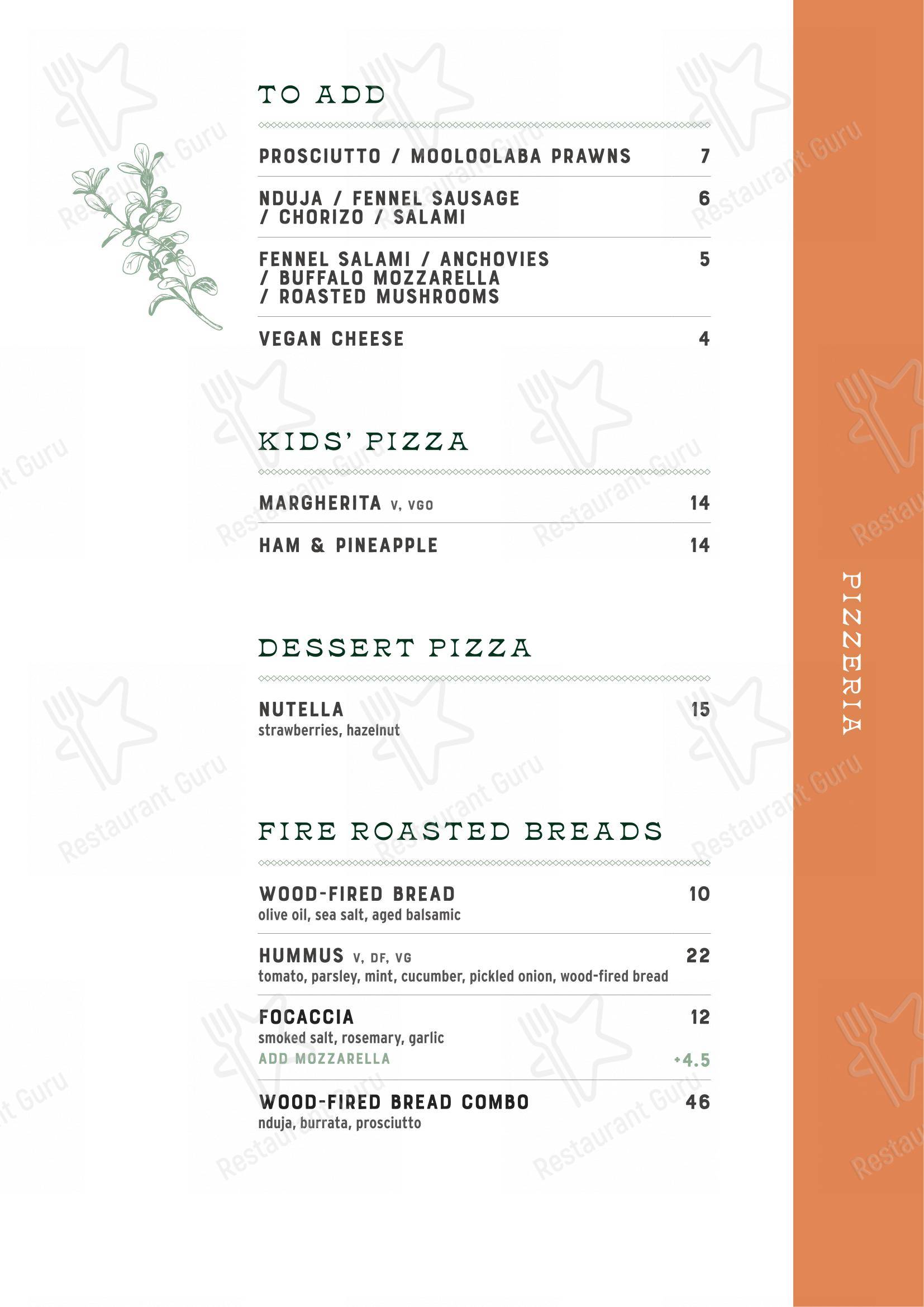 Menu at The Doonan restaurant, Australia