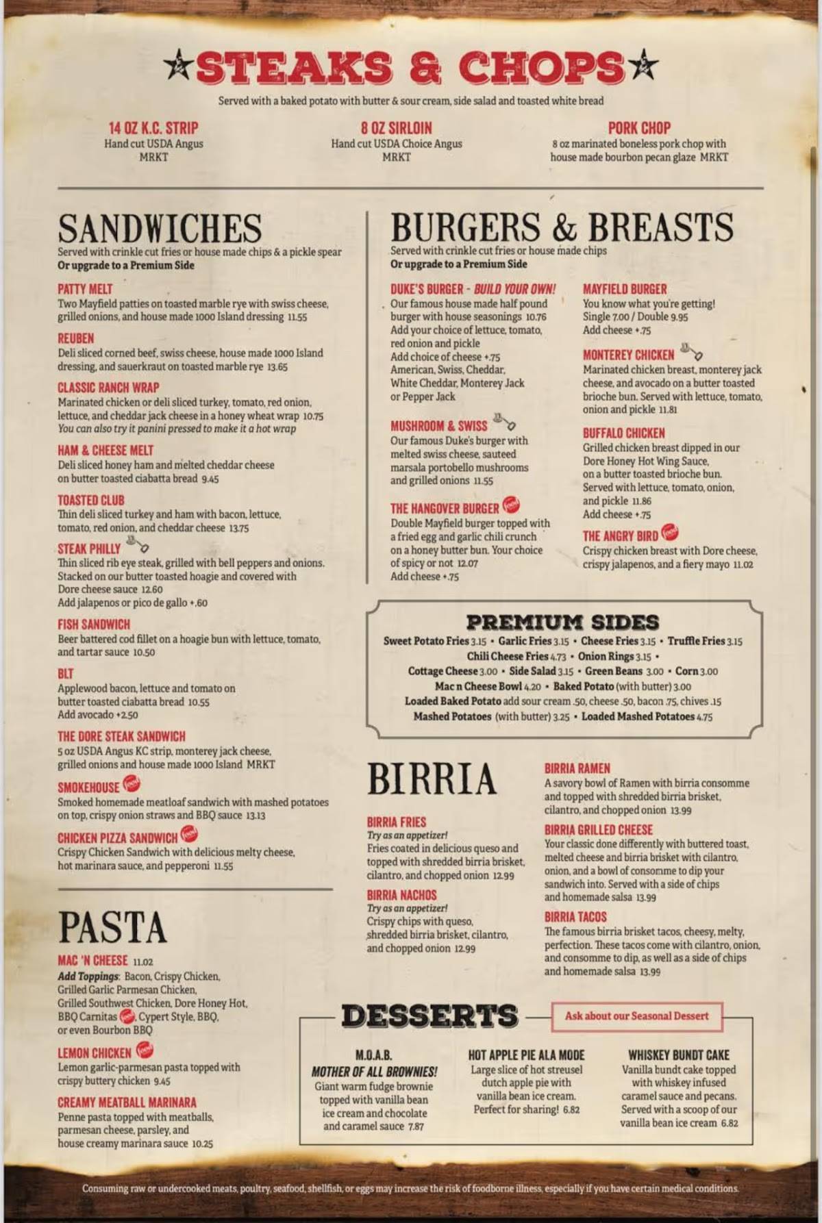 Menu at The Dore pub & bar, Wellington, 114 N Washington Ave