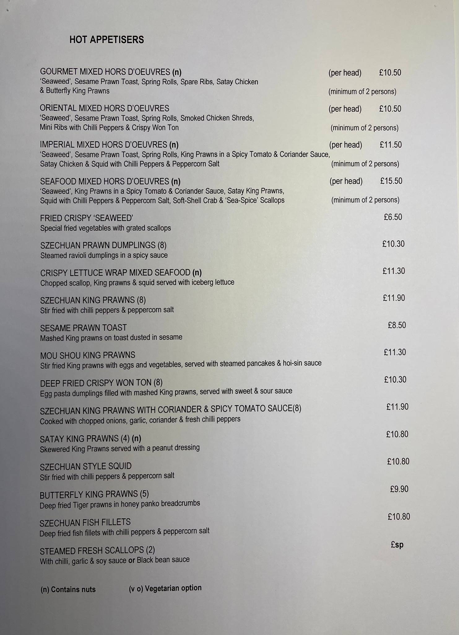 Menu at The Dragon Inn restaurant, Richmond, 130 Sheen Rd