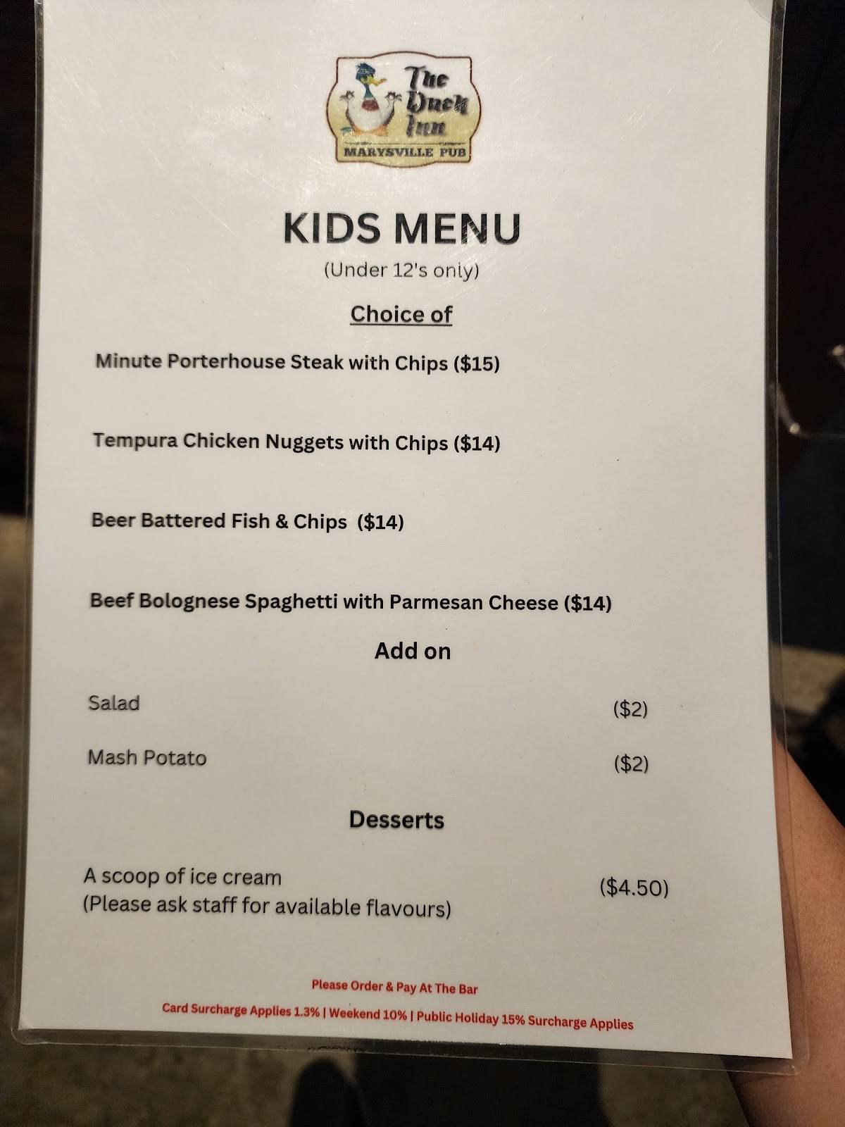 Menu At The Duck Inn Pub And Bar Marysville