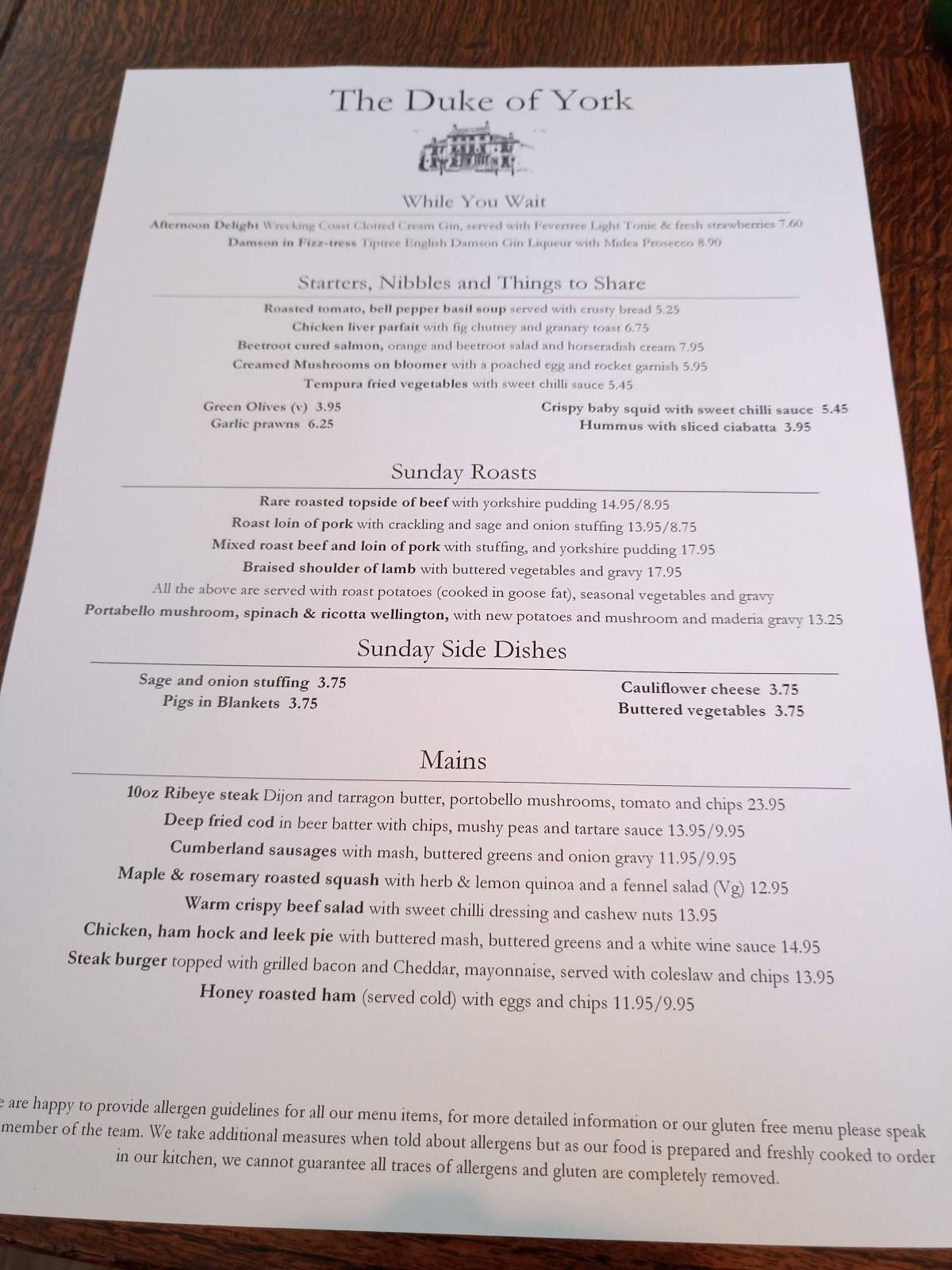 Menu at The Duke of York pub & bar, Barnet, Barnet Rd