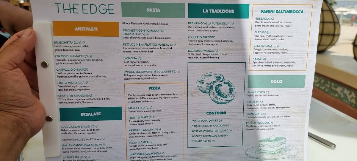 Menu at The Edge restaurant, Dubai