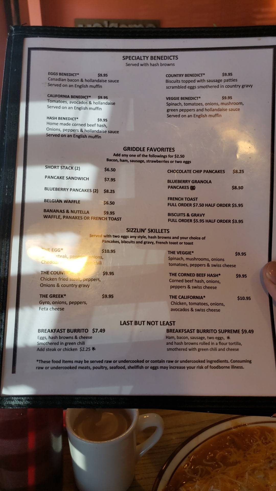 Menu at The Egg restaurant, Highlands Ranch
