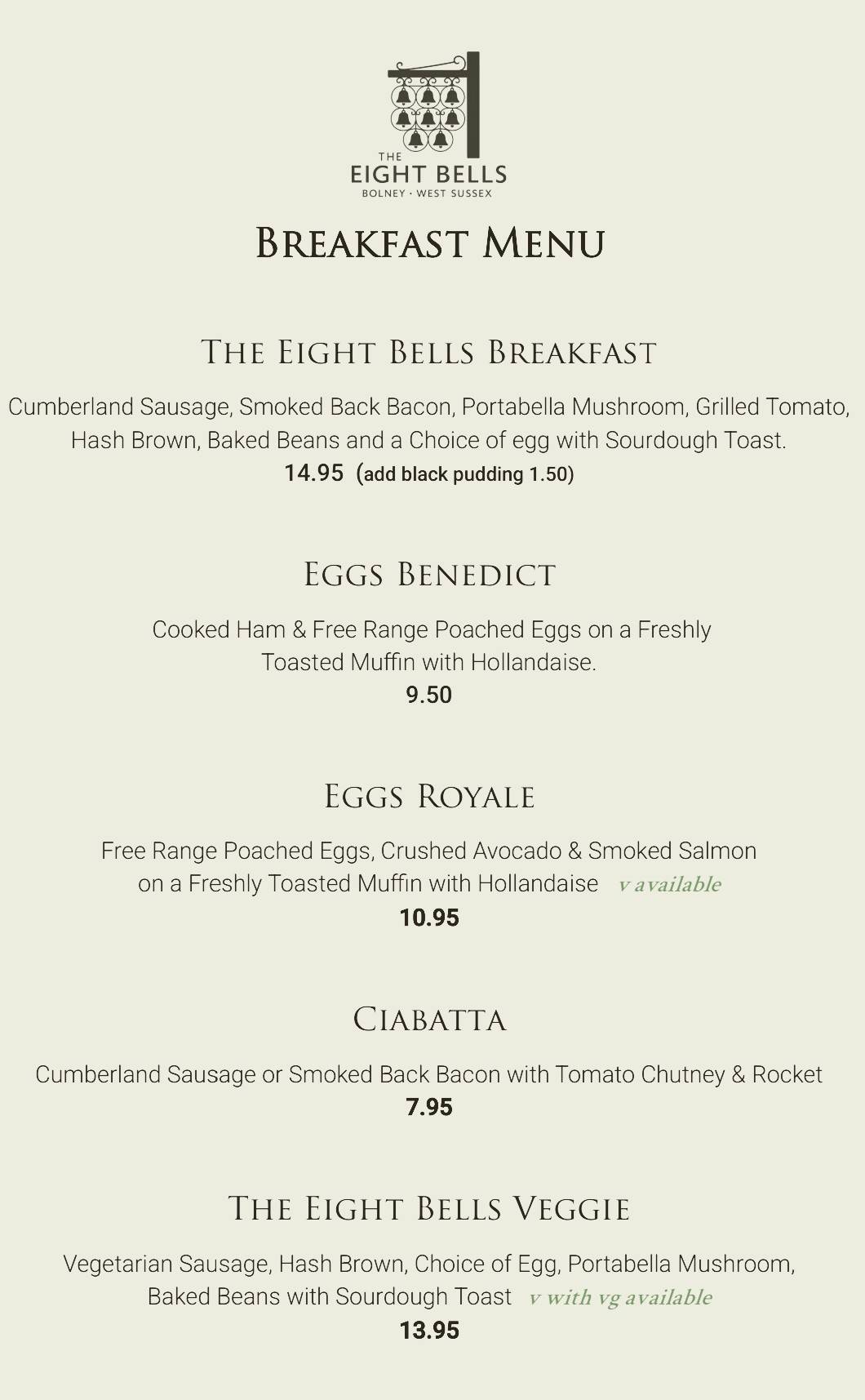 Menu at The Eight Bells, Bolney pub & bar, Bolney, The Eight Bells
