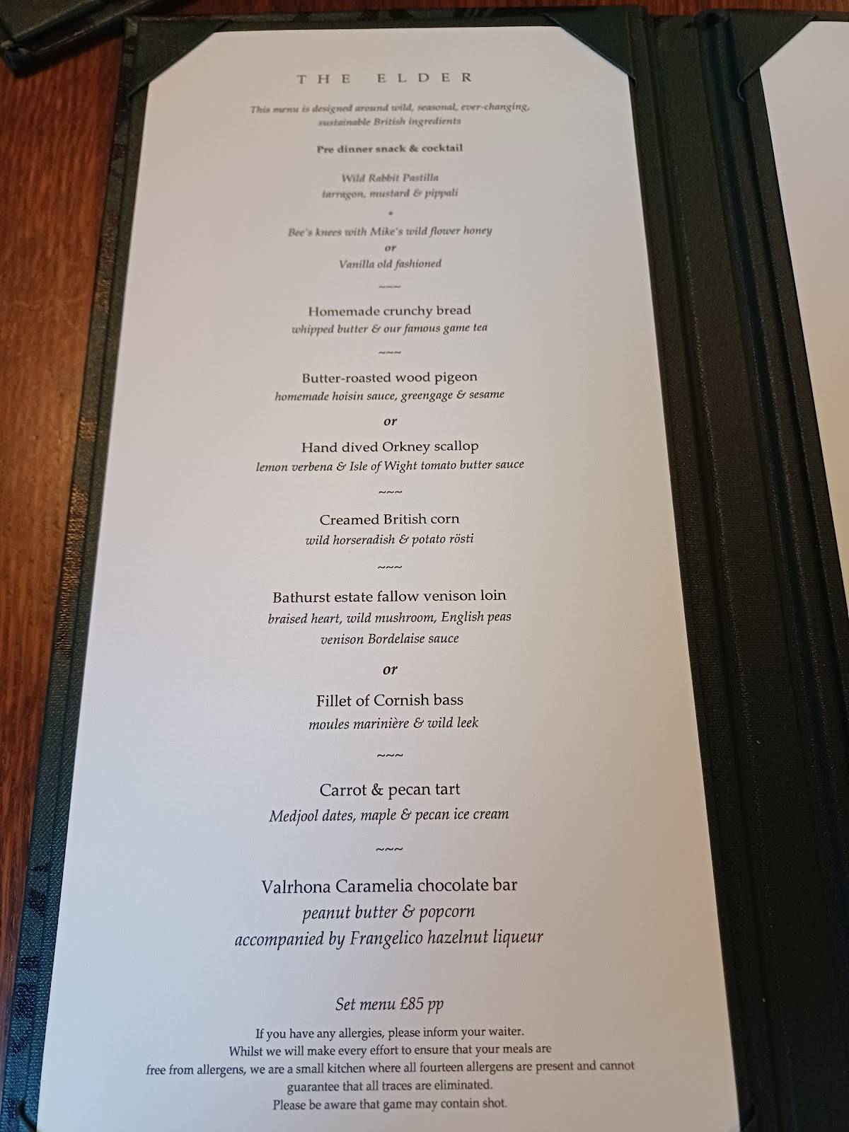 Menu at The Elder Restaurant, Bath