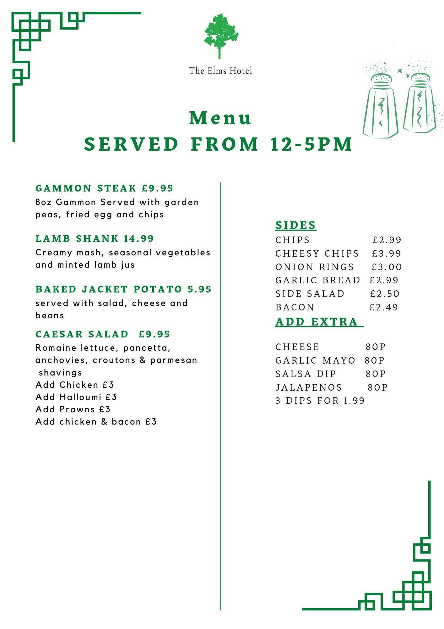 Menu at The Elms Hotel pub & bar, Retford