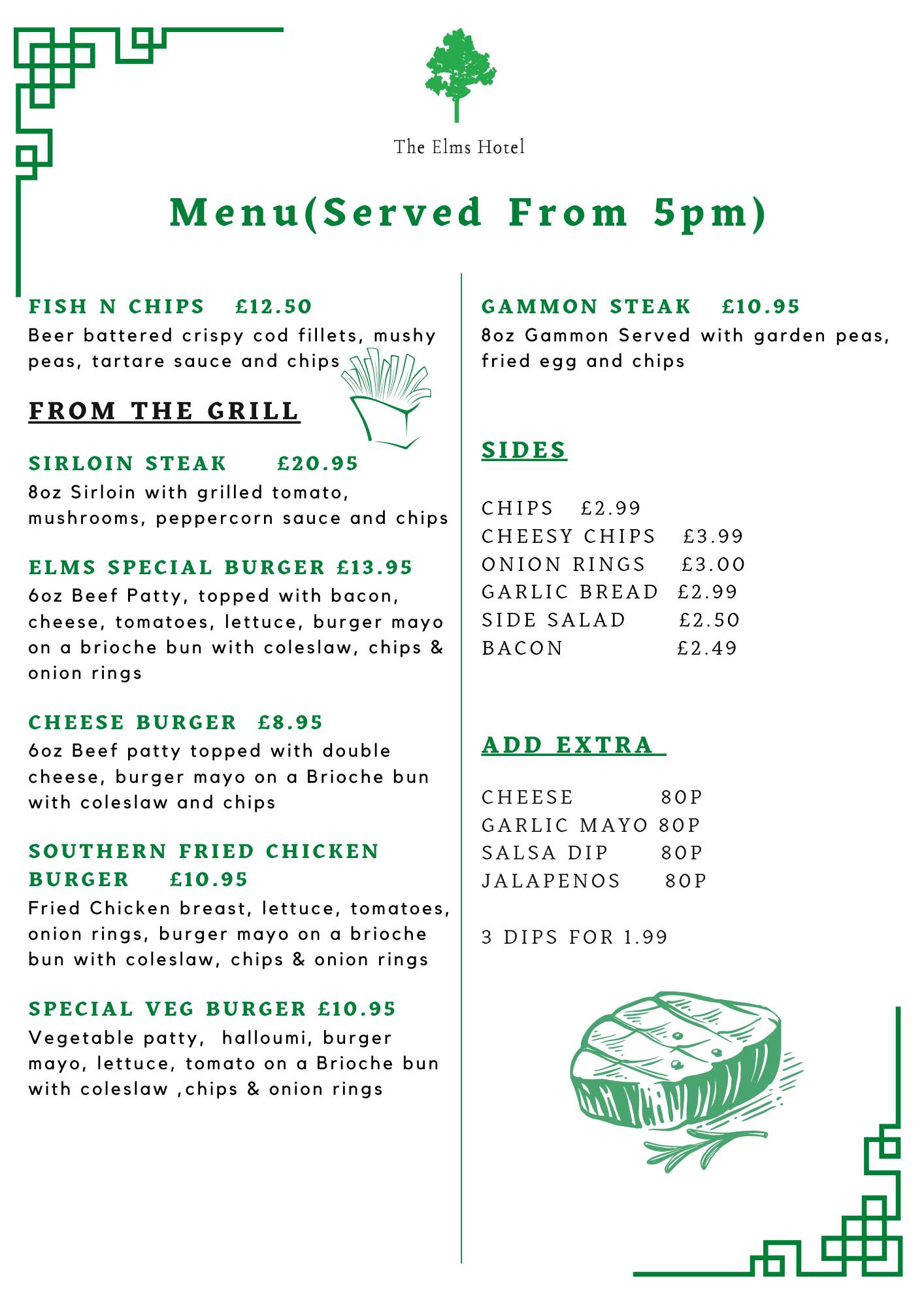Menu at The Elms Hotel pub & bar, Retford