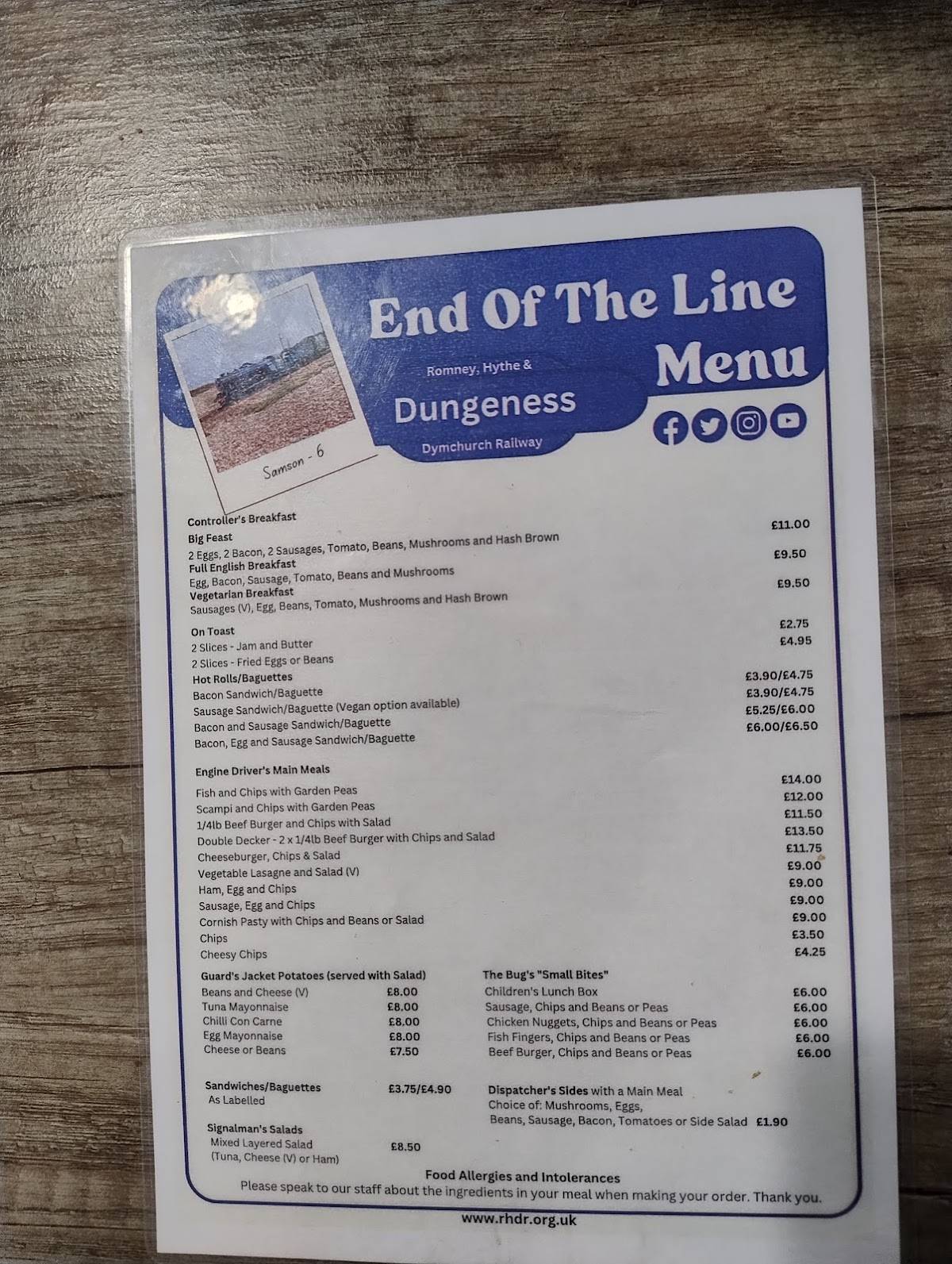 Menu at The End of the Line Restaurant, Dungeness
