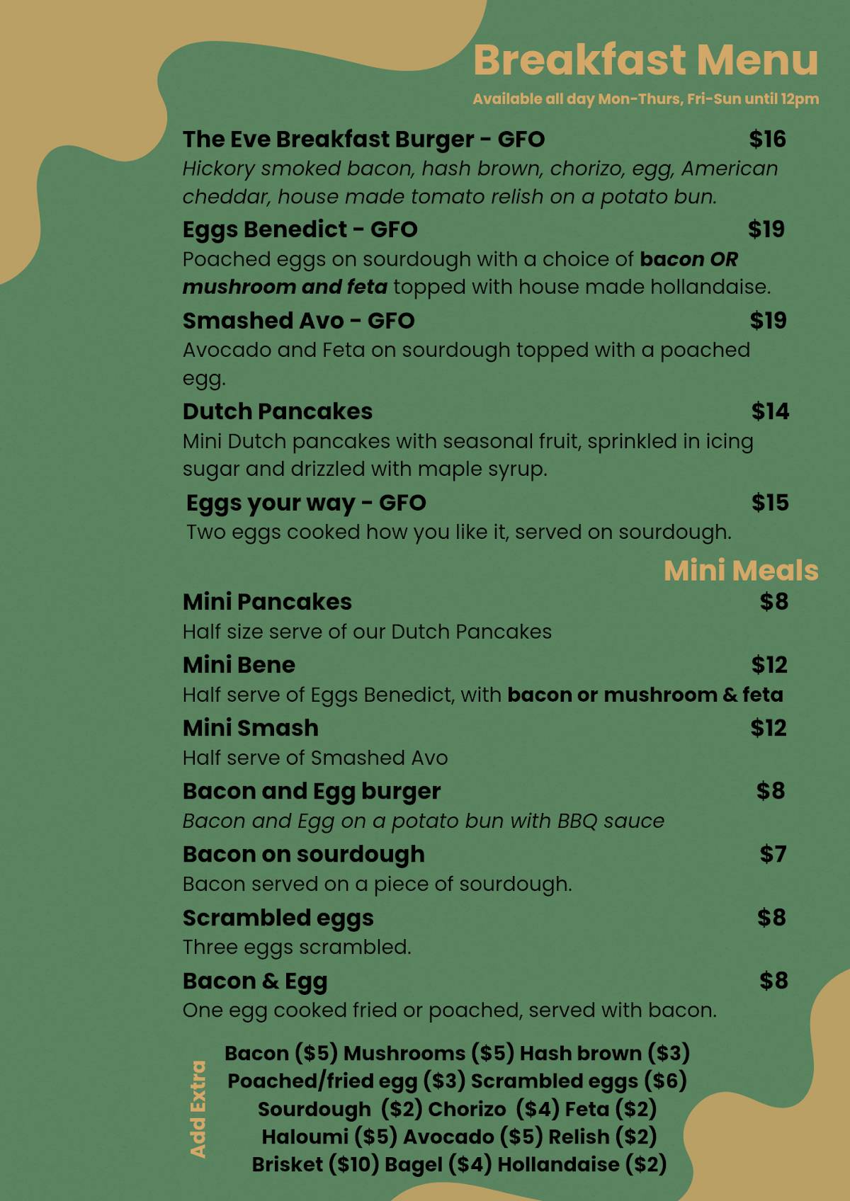 Menu at The Eve Cafe and Bar, Greenbank