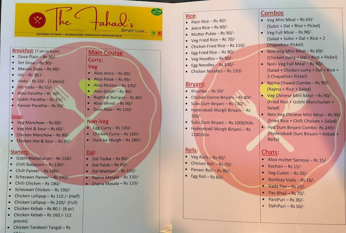 Menu at The Fahad's, Bengaluru