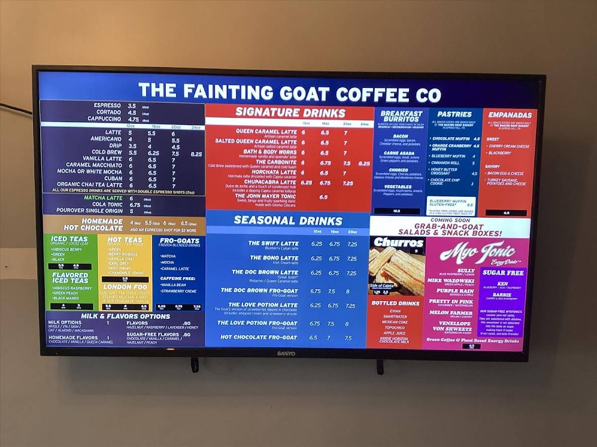 Menu at The Fainting Goat Coffee - Spring Hill cafe, Spring Hill